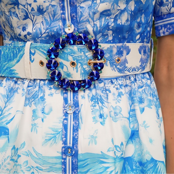 Dresses | Nwt Beautiful Blue Bird Print Mini Dress | Poshmark